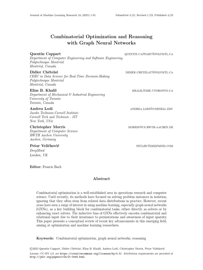 Combinatorial Optimization and Reasoning With Graph Neural Networks | PDF | Linear Programming ...