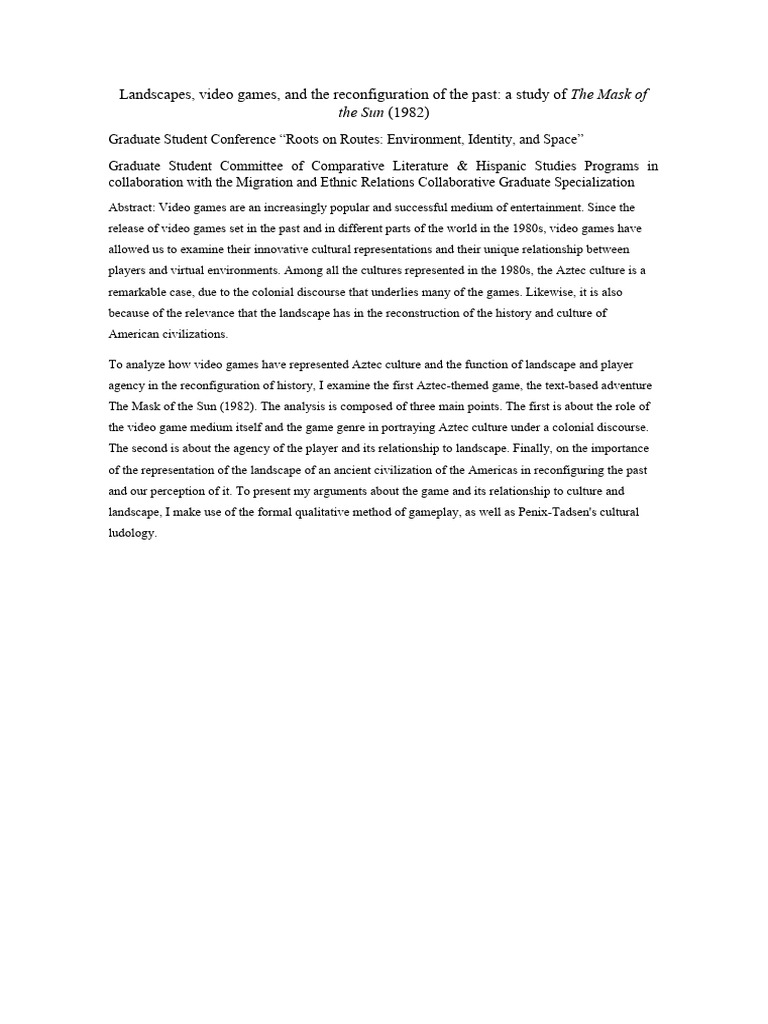 Conference Script | PDF | Video Games | Methodology