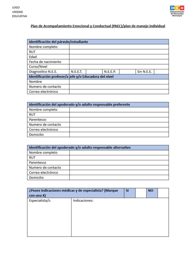 Plan de Acompañamiento Emocional y Conductual (Paec) | PDF | Educación ...
