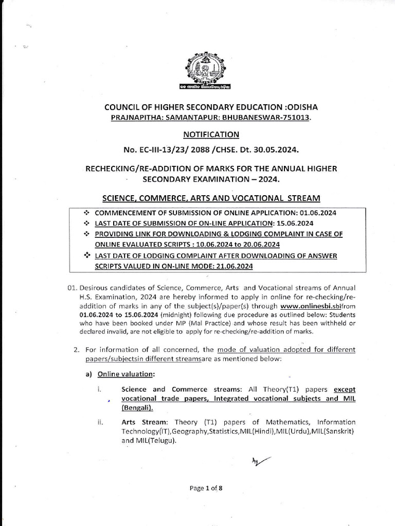 Re-Checking & Re-Addition of Marks For Ahse-2024 | PDF