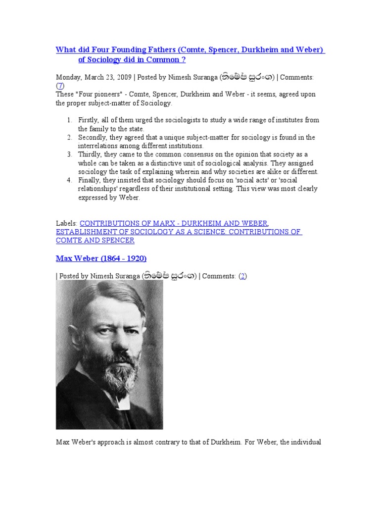 Sociology's Founding Fathers' Insights | PDF | Sociology | Émile Durkheim