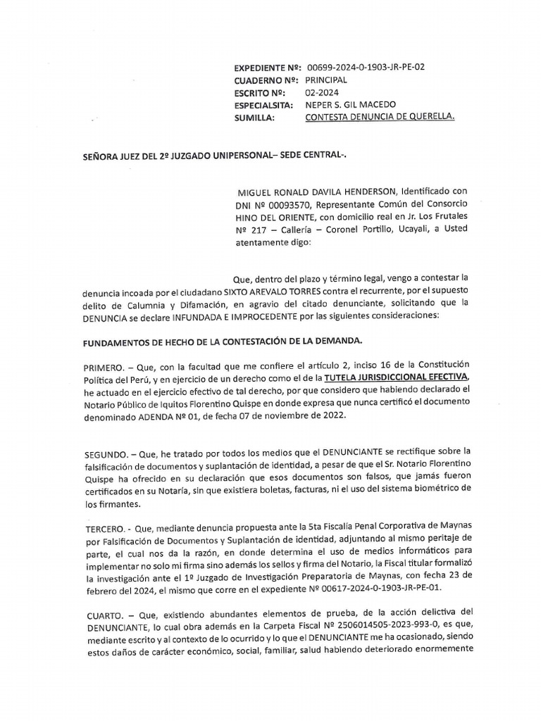 Contesta Querella Miguel Davila | PDF