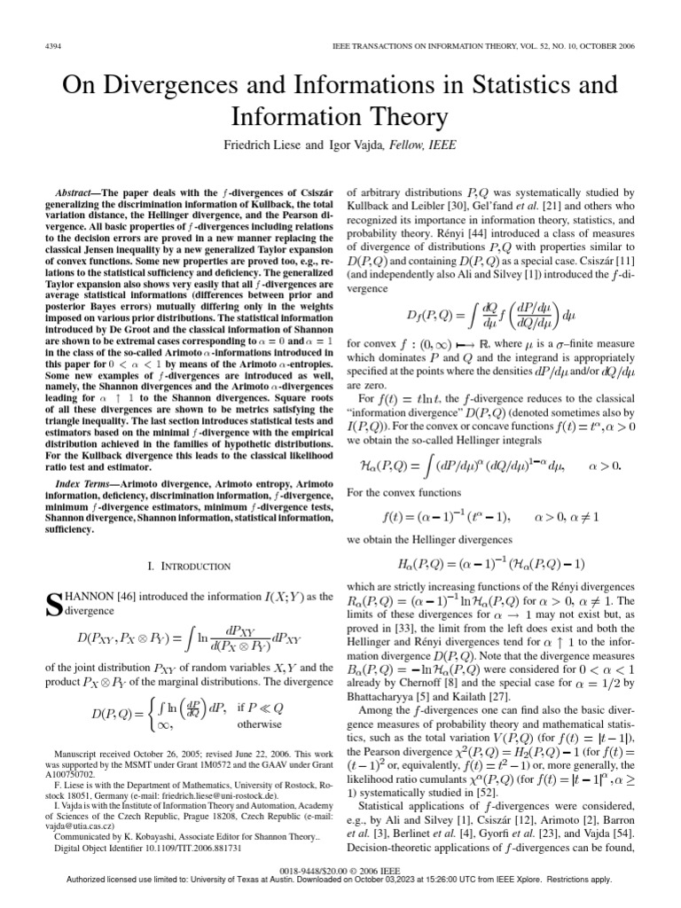 Understanding f-Divergences in Statistics | PDF | Mathematics | Statistics