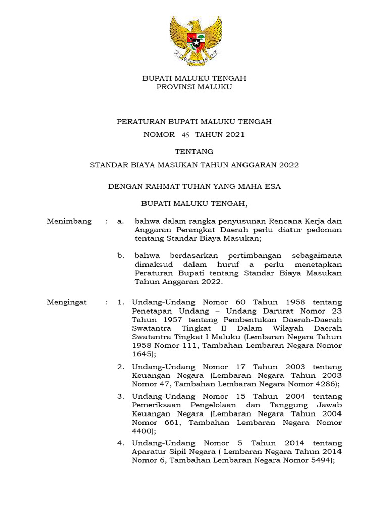 Perbup Malteng No. 45 Tahun 2021 | PDF | Pengelolaan Keuangan & Uang