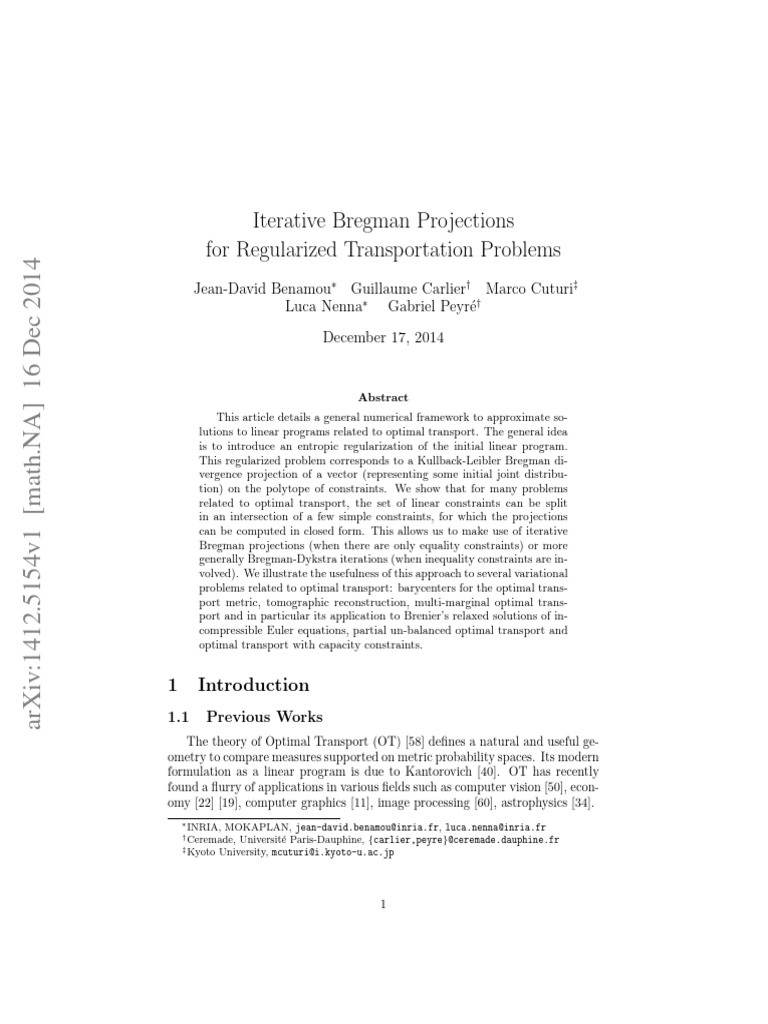 Iterative Bregman Projections For Regularized Transportation Problems ...