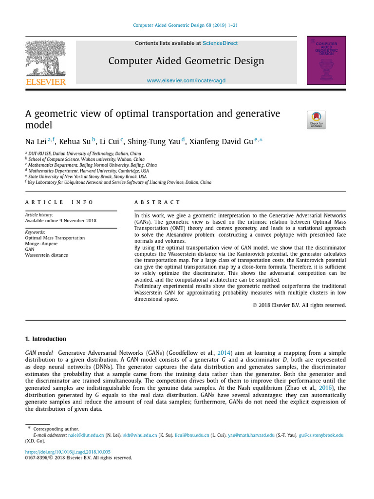 A Geometric View of Optimal Transportation and Generative Model | PDF | Geometry | Mathematical ...