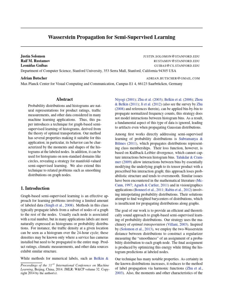 Wasserstein Propagation For Semi-Supervised Learning | PDF | Vertex (Graph Theory) | Histogram