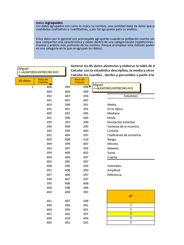 1 Ejercicio Datos Agrupados en Excel | PDF | Cuantil | Estadísticas descriptivas