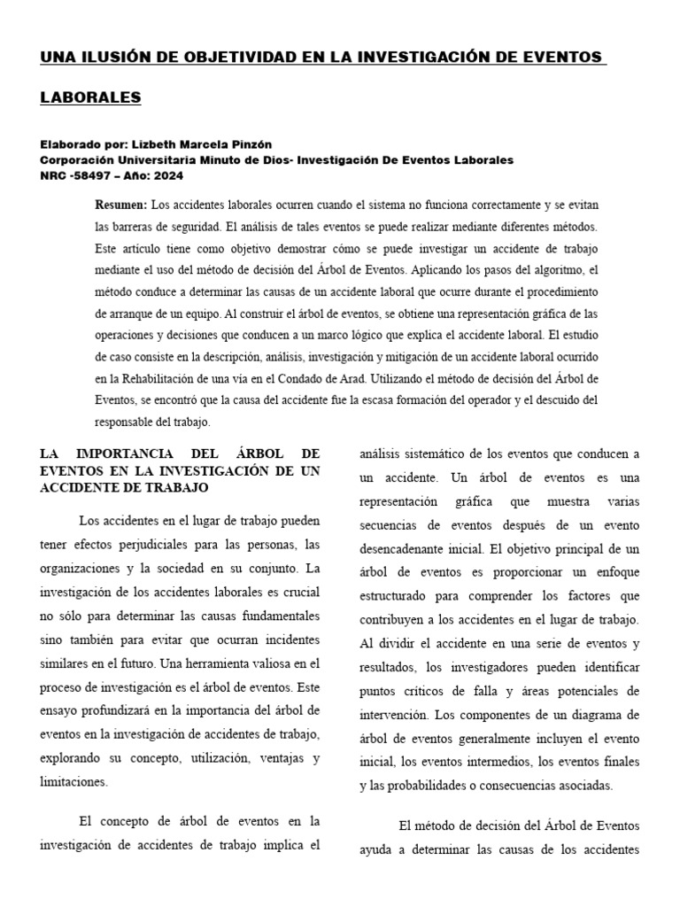 UNA ILUSIÓN DE OBJETIVIDAD EN LA INVESTIGACIÓN DE EVENTOS LABORALES ...