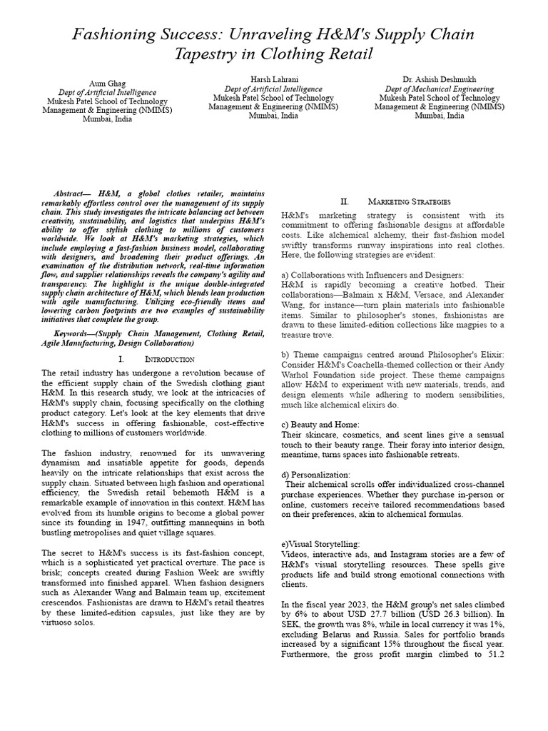 Fashioning Success - Unraveling H&M's Supply Chain Tapestry in Clothing Retail | PDF | Supply ...