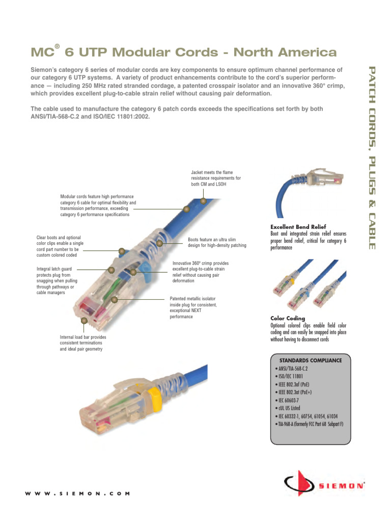 MC Patchords UTP Cat6 SIEMON | Download Free PDF | Electrical Connector | Electrical Engineering