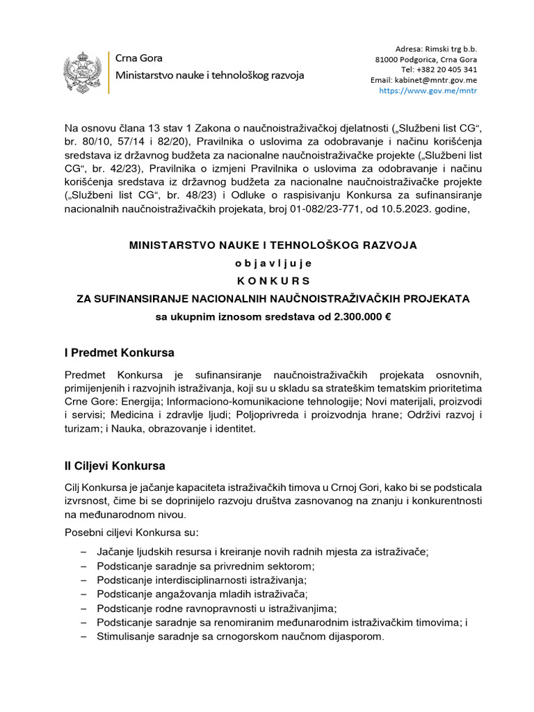 Konkurs Za Ni Projekte | PDF