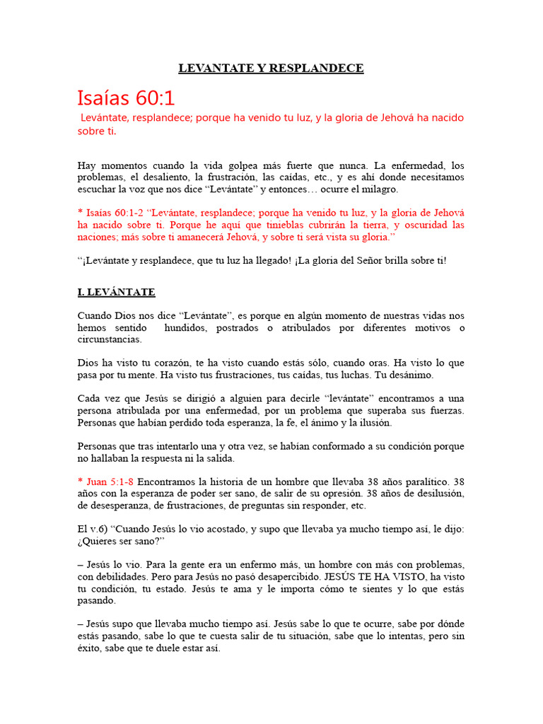 Predica Levantate y Resplandece | Descargar gratis PDF | Jesús | Cristo ...