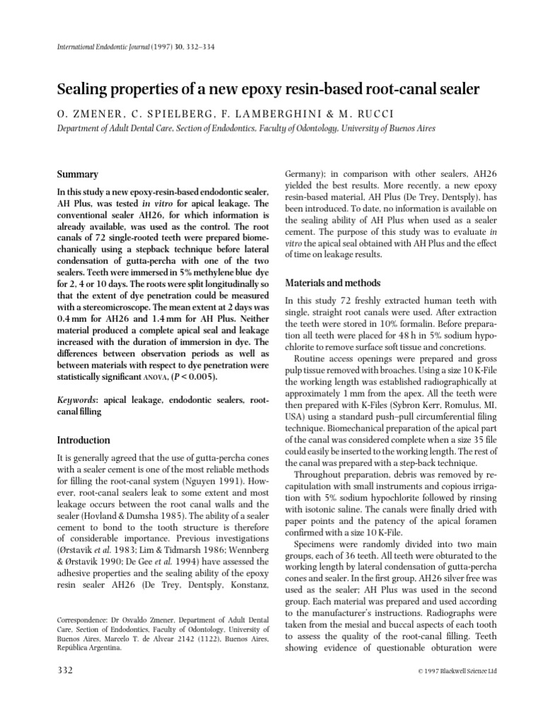 Sealing Properties of A New Epoxy Resin-Based Root-Canal | PDF | Dental ...