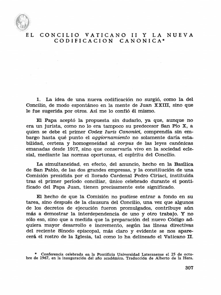 El Concilio Vat II y La Nueva Codificacion Canonica | PDF | Derecho Canónico | Iglesia Católica