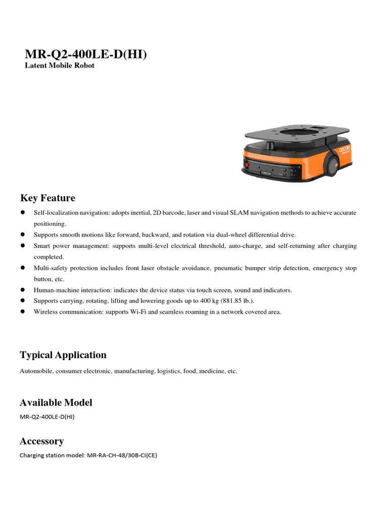 MR Q2 400LE D (HI) - Datasheet | PDF | Touchscreen | Robot