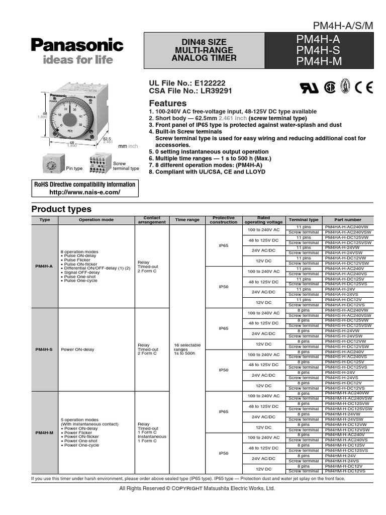 Multi-Range Analog Timer Specifications | PDF | Alternating Current ...