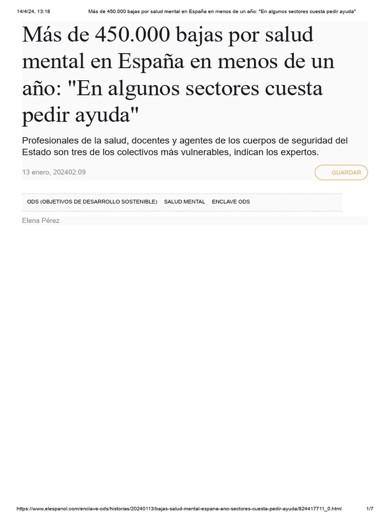Más de 450.000 Bajas Por Salud Mental en España en Menos de Un Año - en ...