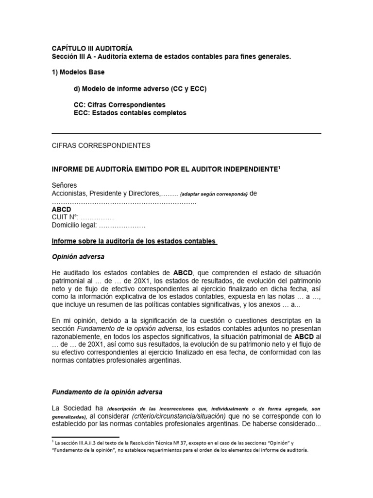 B11-Informe-auditor-opinion-adversa | PDF | Auditoría | Contabilidad