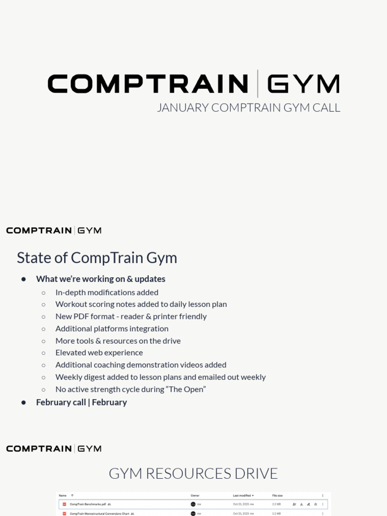 CompTrain Gym Call - January - Call Deck | PDF | Lesson Plan | Computing