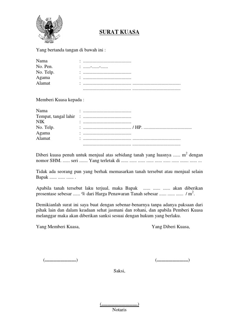 Contoh Surat Kuasa Penjualan Tanah | PDF | Game & Aktivitas | Hukum