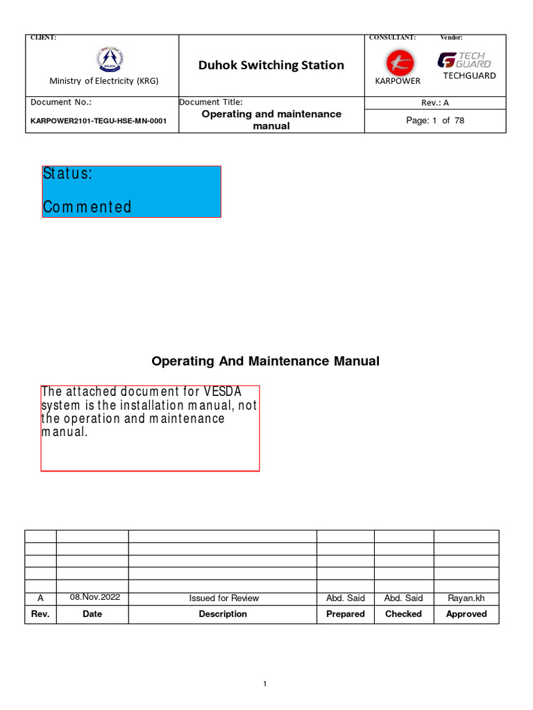 KARPOWER2101 TEGU HSE MN 0001 - A - Operation and Maintenance Manual (Comment) | PDF ...