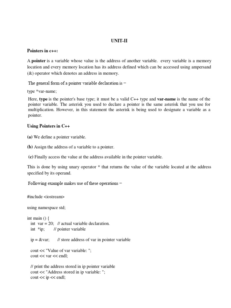 Unit Ii-Oops | Download Free PDF | Pointer (Computer Programming) | C++