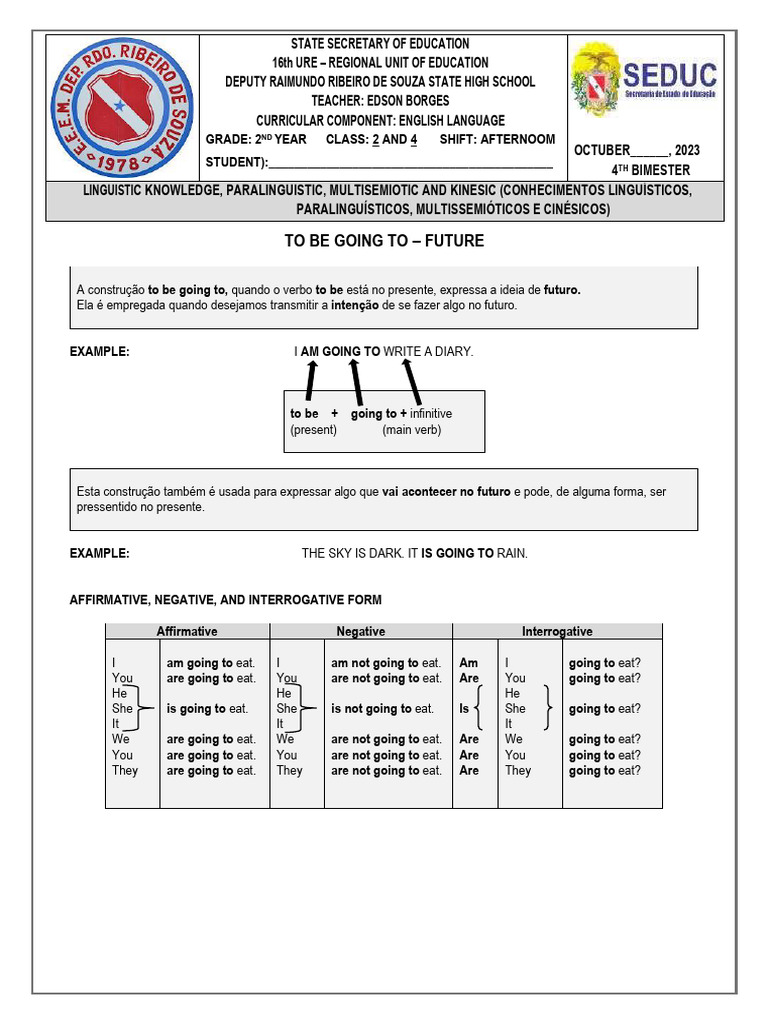 To Be Going To Future | Download Free PDF | Language Mechanics | Syntactic Relationships
