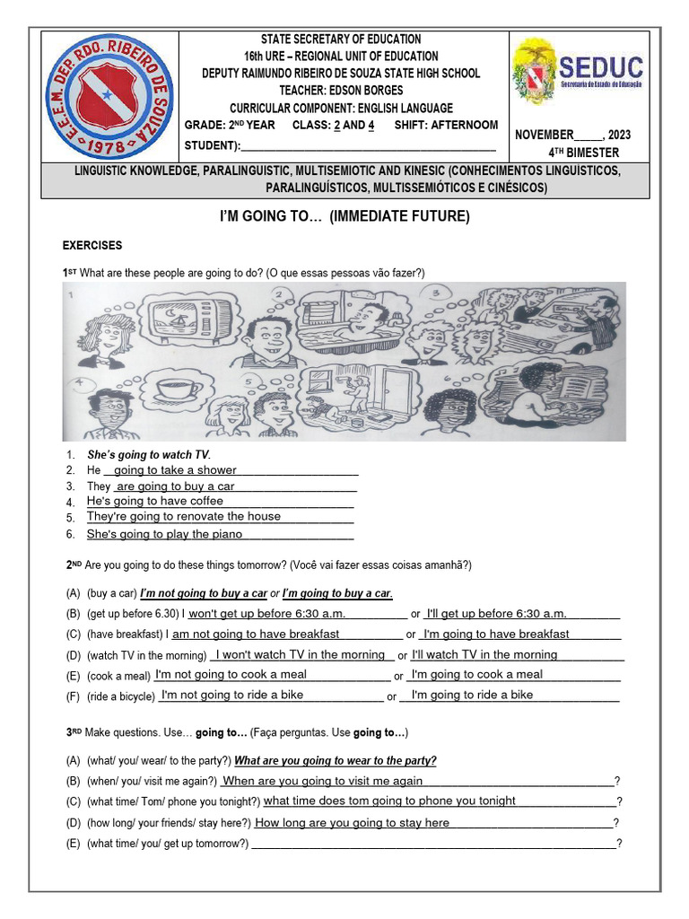 3rd Activity_2nd Grade_4th Bimonthly_to Be Going To_future | PDF | Linguistic Typology ...