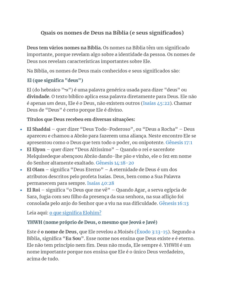 Nomes de Deus na Bíblia e Seus Significados | PDF | YHWH | Nomes de Deus