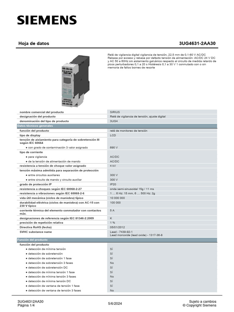 3UG46312AA30_datasheet_es | Descargar gratis PDF | Relé | Corriente ...