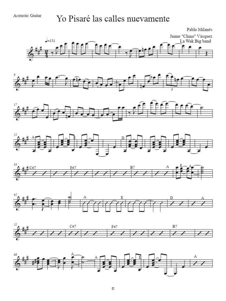 Yo Pisare Las Calles Nuevamente Wak Big Band - Acoustic Guitar | PDF
