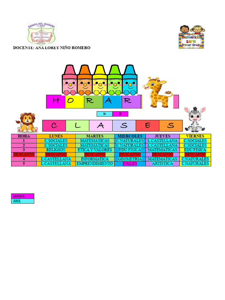 Horario Escolar de Ana Lorey Niño | PDF | Ciencias sociales | Estudios ...
