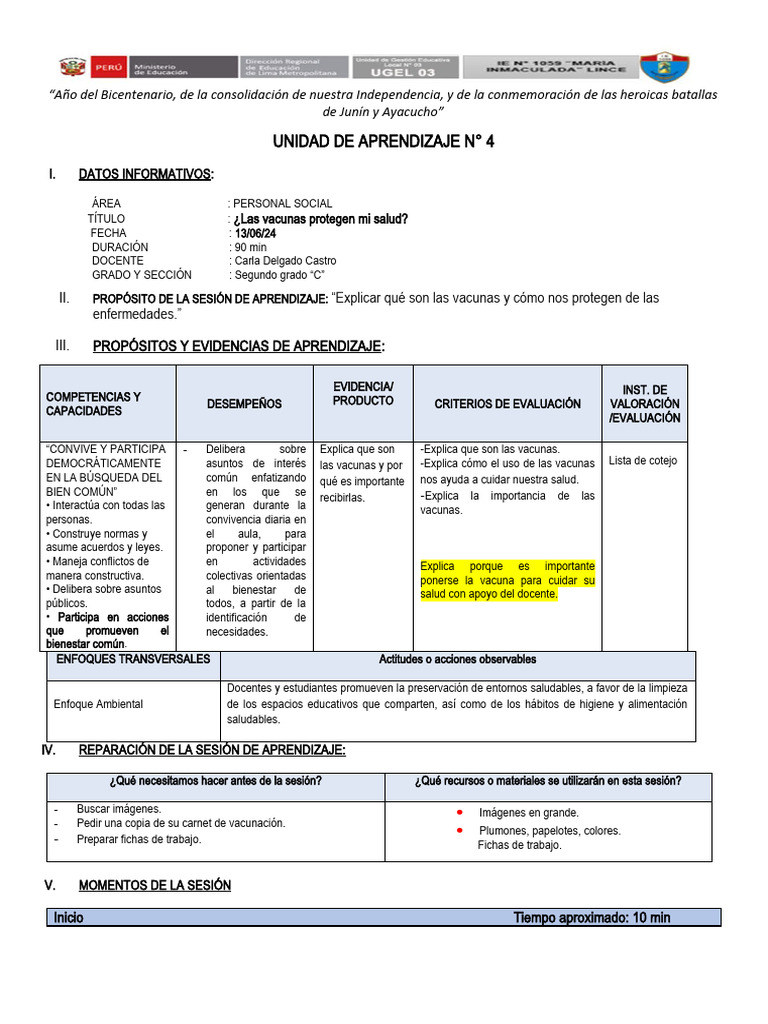 Sesión 13 PS Convive Las Vacunas Protegen Mi Salud | PDF | Evaluación | Aprendizaje