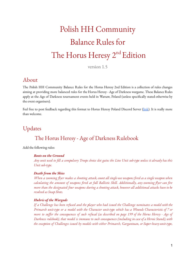 Horus Heresy Polish Community Balance Rules 1 | PDF | Gun Turret | Tanks