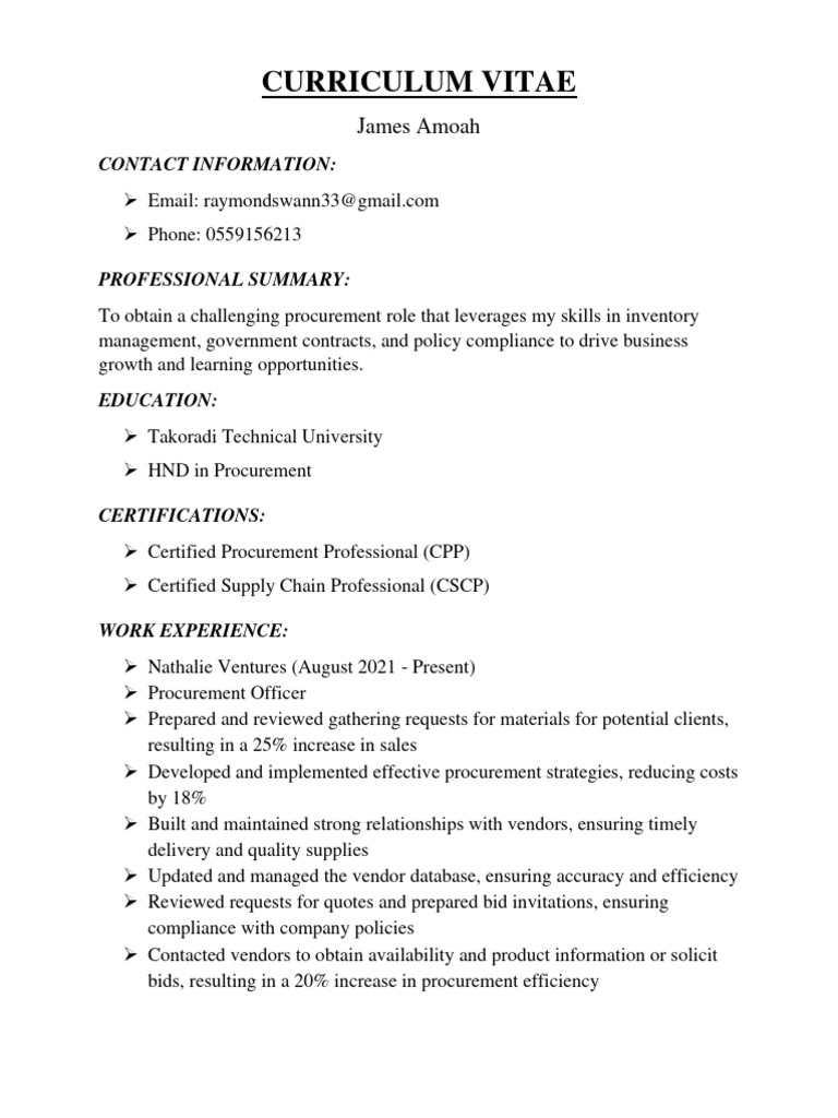 James Curriculum Vitae | PDF