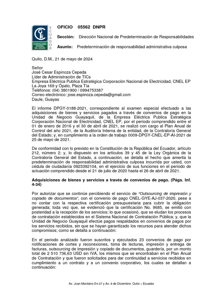 Oficio de - Predeterminación - 20240522043000 | PDF | Gobierno | Business