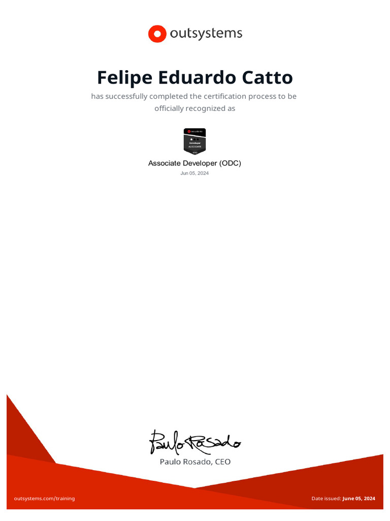 Felipe Eduardo Catto OutSystems Certificate | PDF | Business