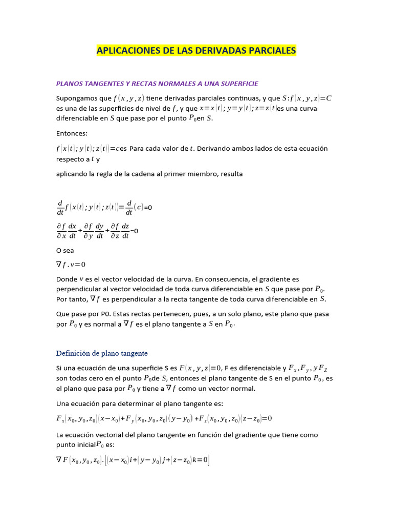 Aplicaciones de Las Derivadas Parciale1 | PDF | Derivado | Tangente