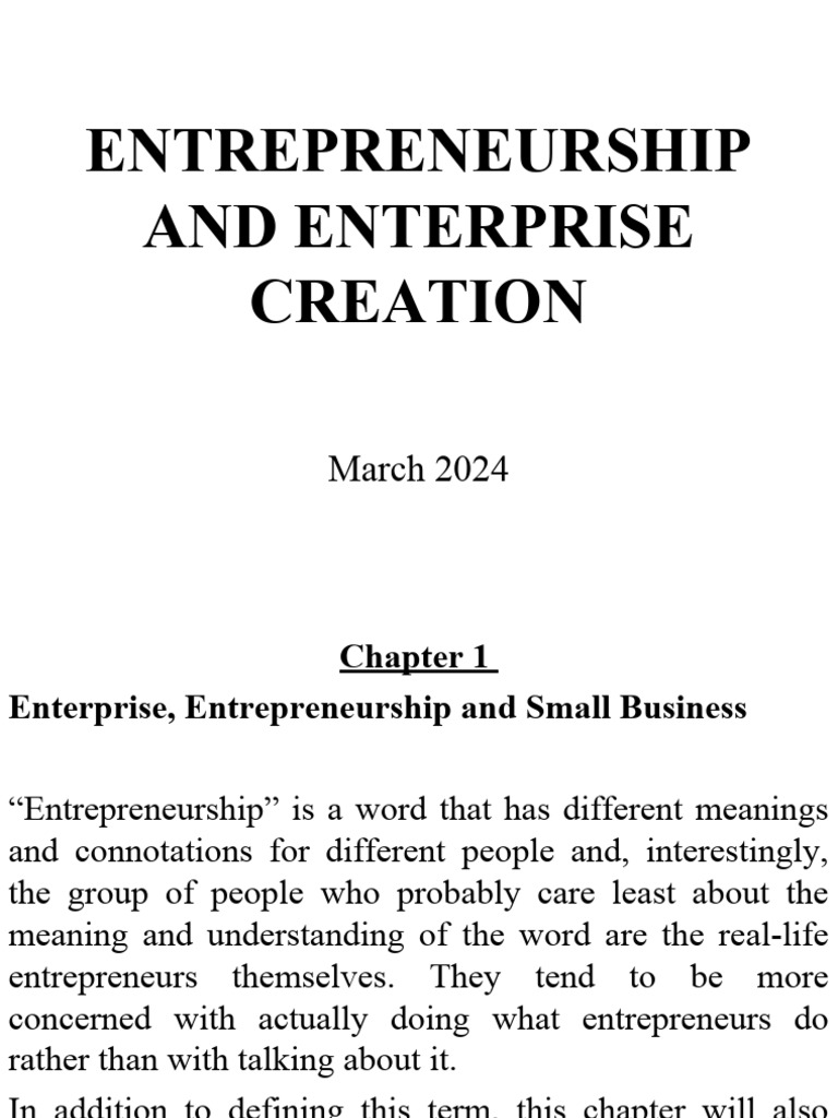 Chapter 1 Enterprise, Entrepreneurship and Small Business | PDF ...