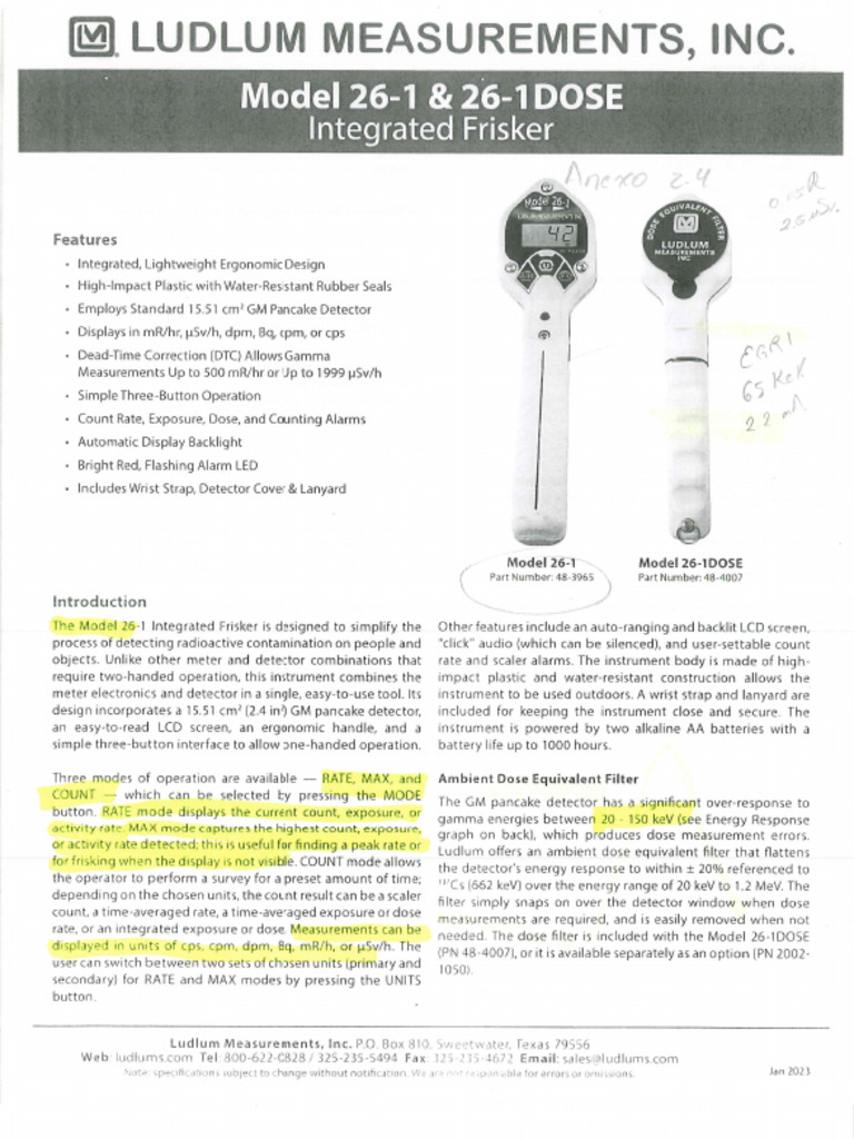 Ludlum Modelo 26-1 Detector | PDF