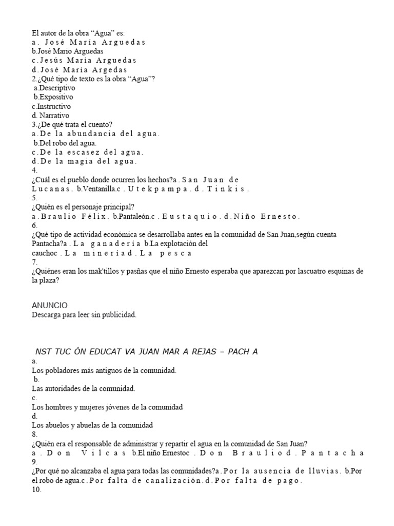 COMPRENSION LECTORA DE AGUA | PDF