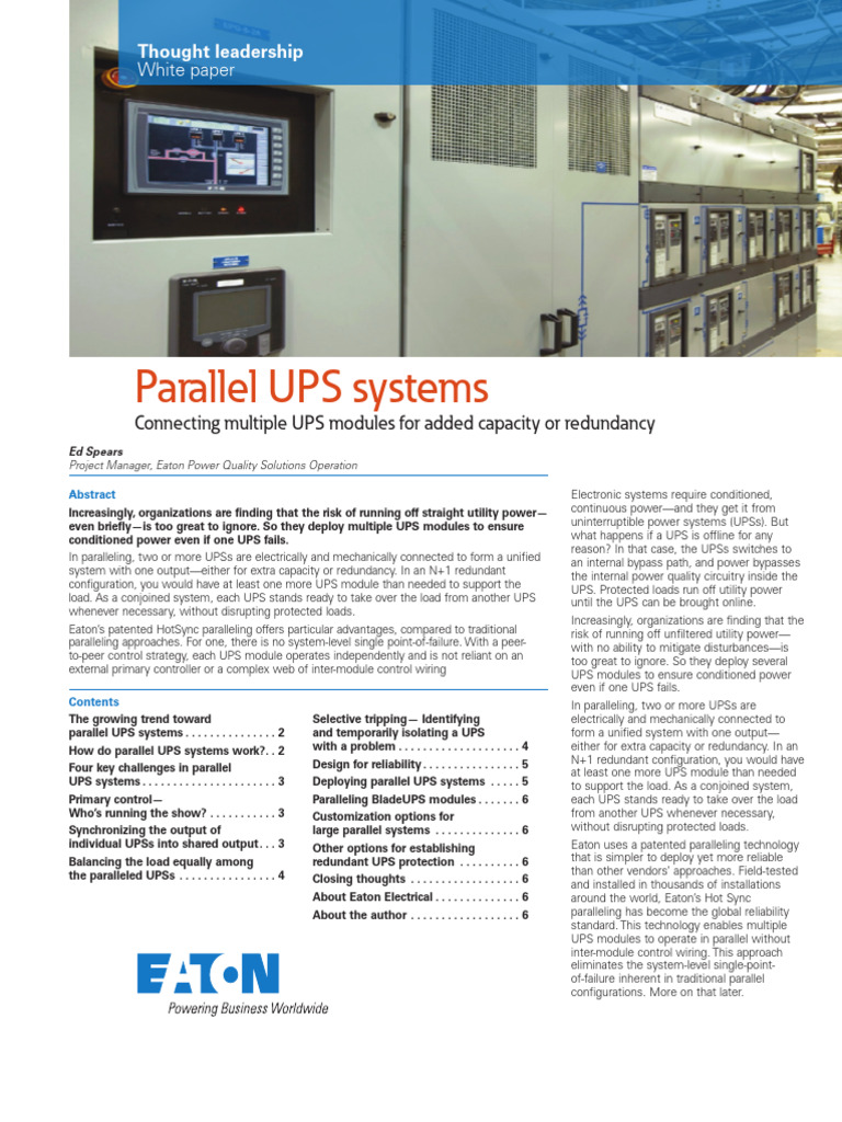 Eaton Ups Parallel Whitepaper Wp153026en | PDF | Reliability ...