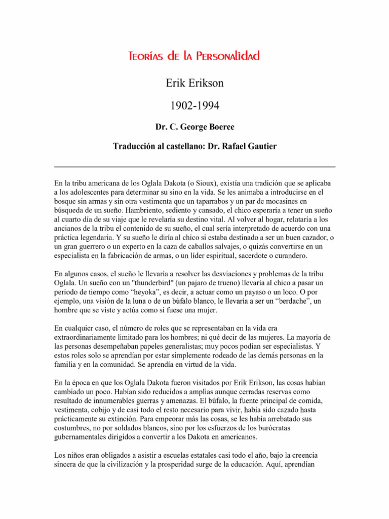 TEXTO Teorias de la personalidad Erik Erikson | PDF