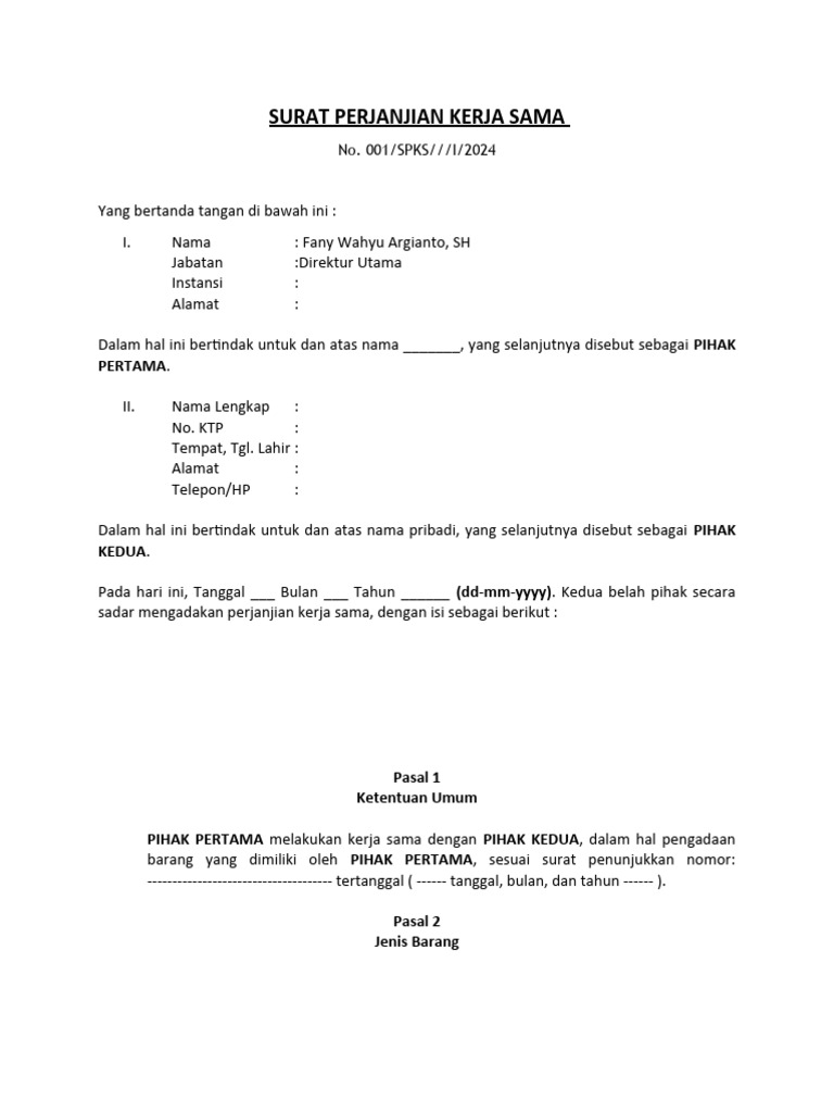 Surat Perjanjian Kerja Sama Pdf