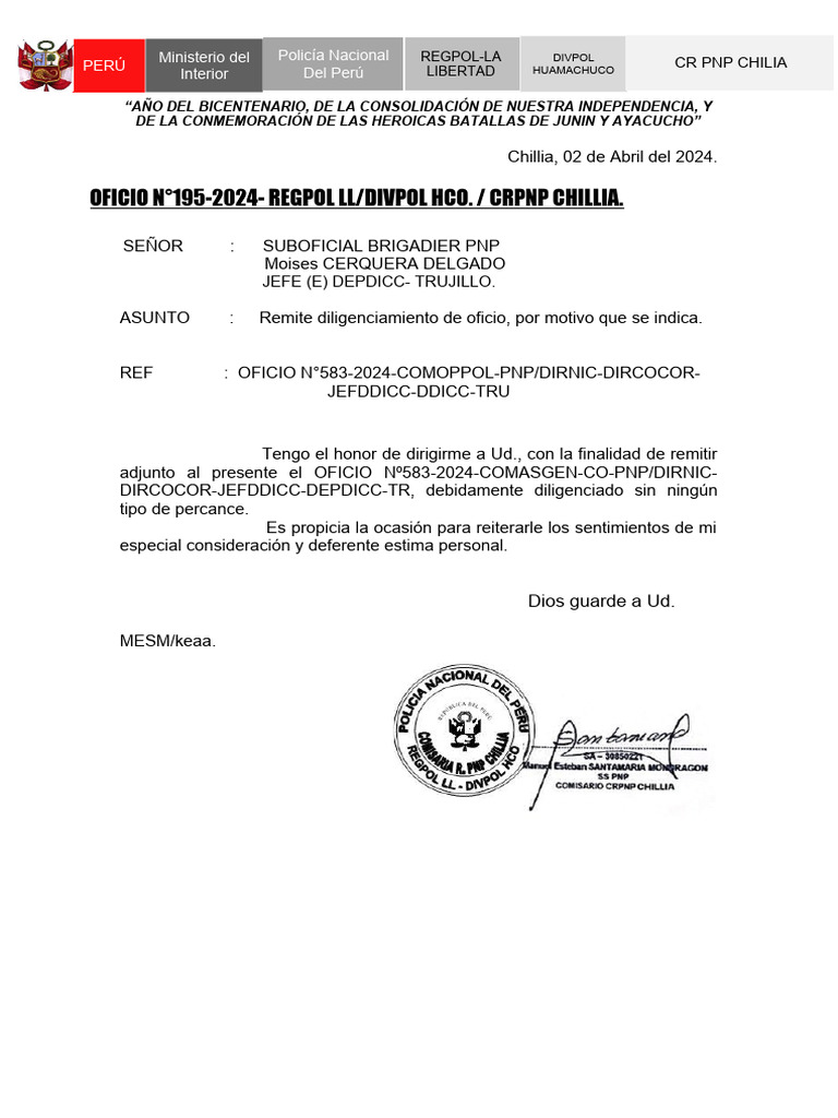 Oficio PNP: Diligenciamiento 2024 | PDF | Finanzas y dinero