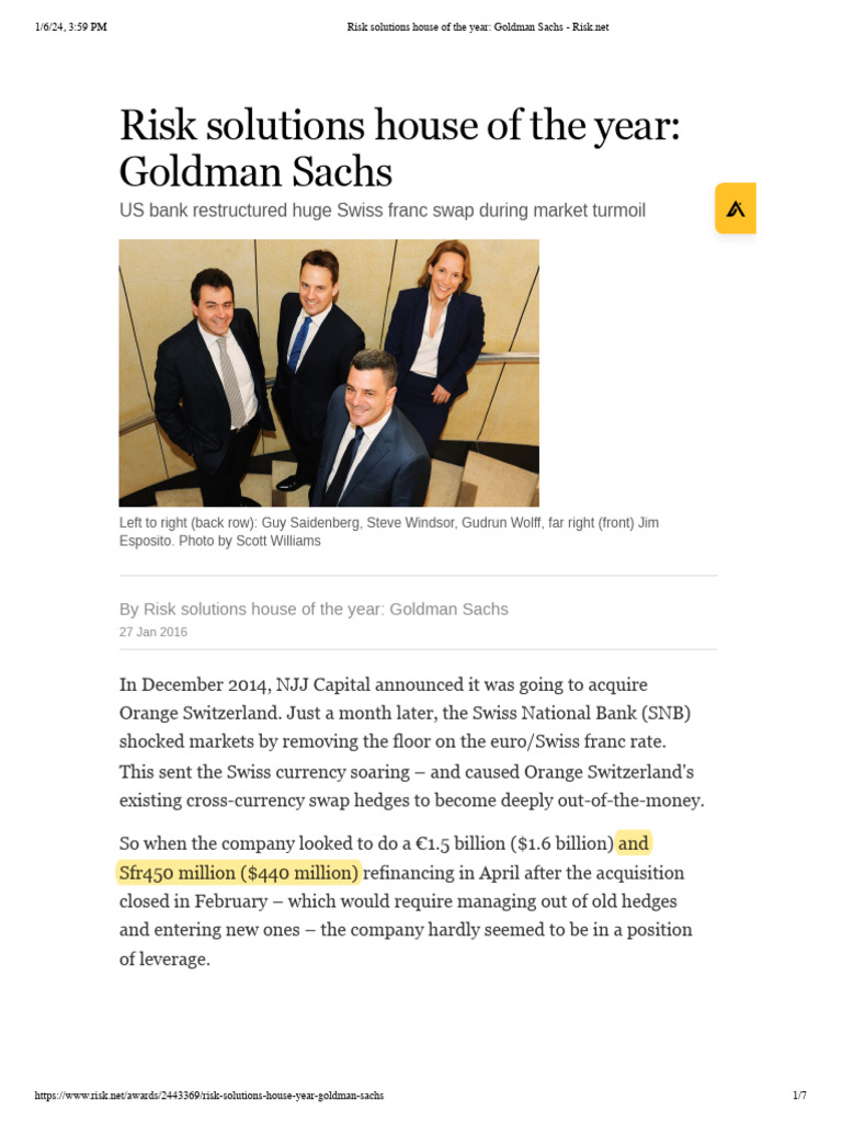 Risk Solutions House of The Year - Goldman Sachs | PDF | Swap (Finance ...