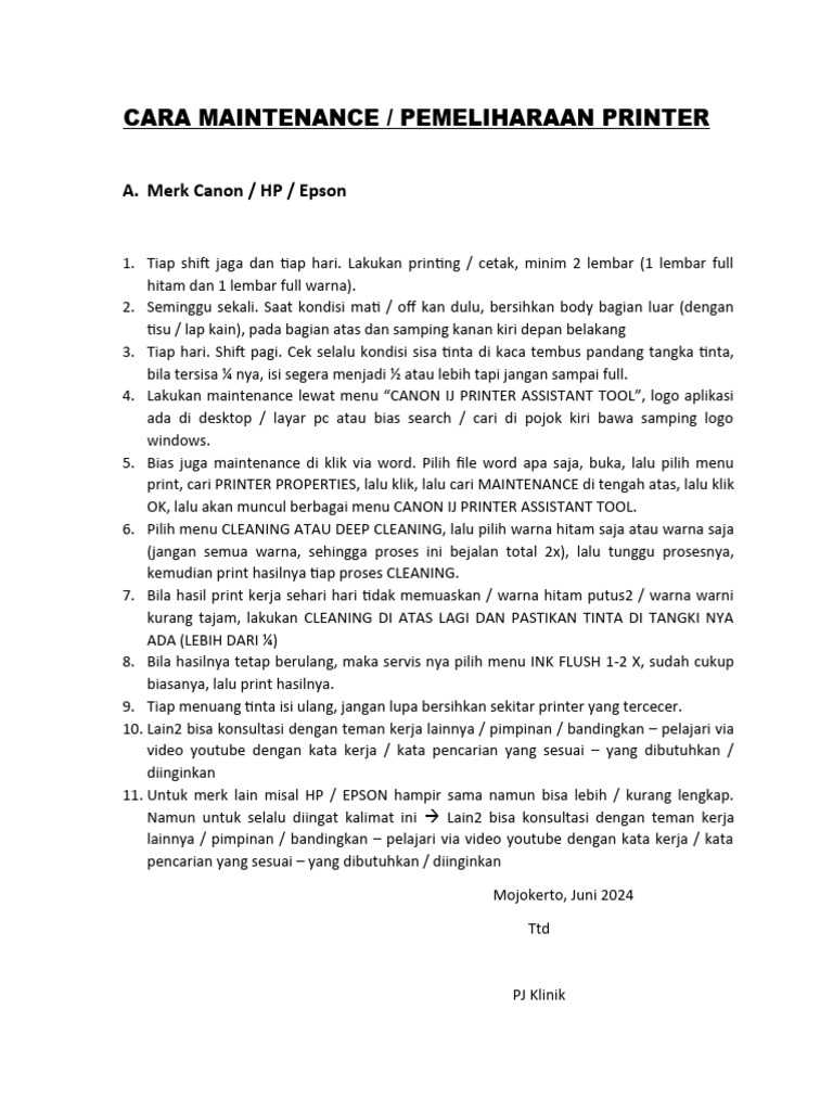 Cara Maintenance Pemeliharaan Printer | PDF