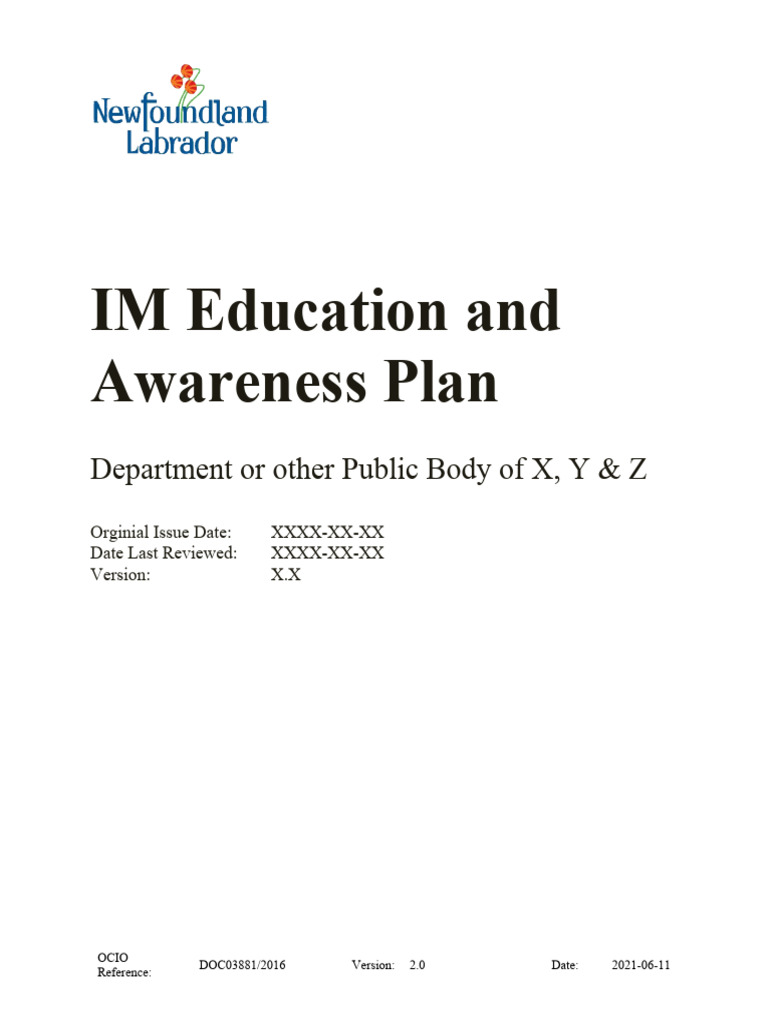 Guideline 2 5 Appendix C Im Education and Awareness Plan Template and ...