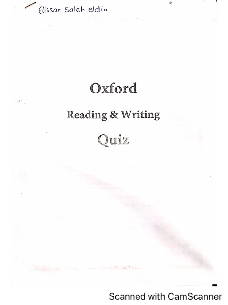 English Reading And Writing Quiz Pdf